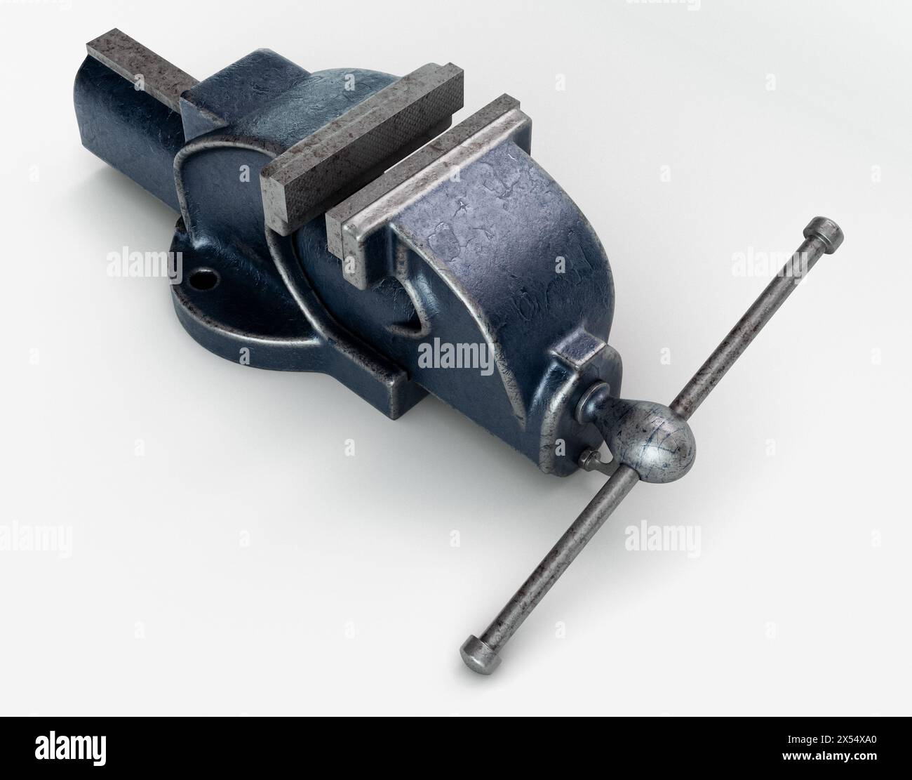 An industrial cast iron bench vice grip on an isolated white background ...