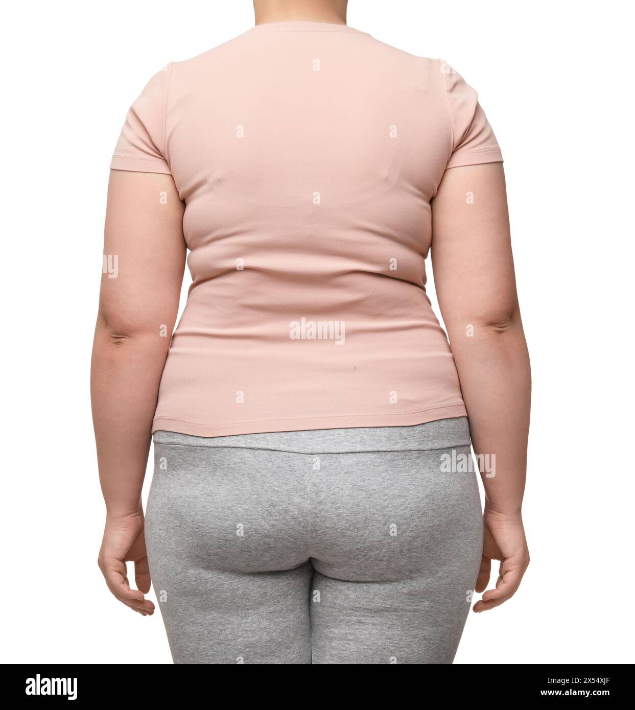 Overweight woman on white background, back view Stock Photo - Alamy