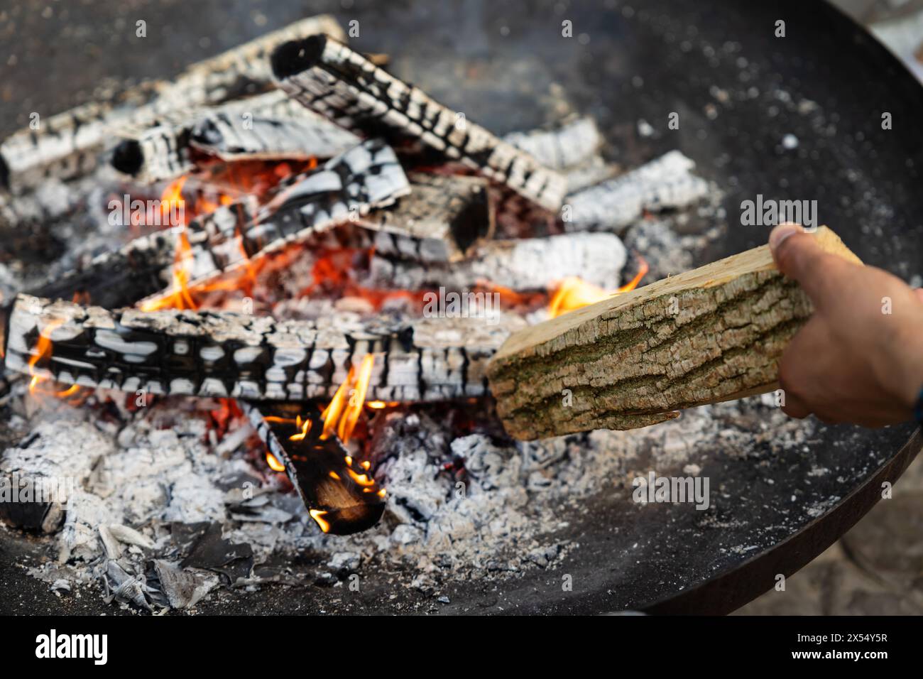 Portable grill with fire flames outdoors Stock Photo - Alamy