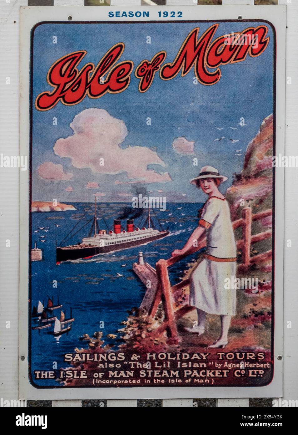 The image is of a 1920,s Isle of Man holiday promotional poster Stock ...