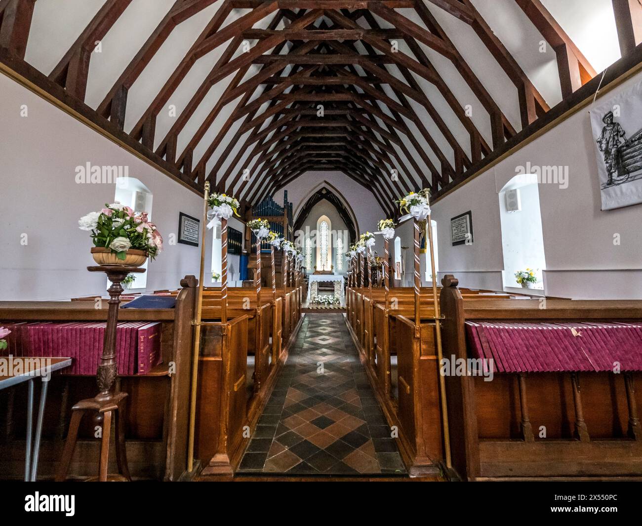 The image is of the interior of Christ Church in the town of Laxey on ...