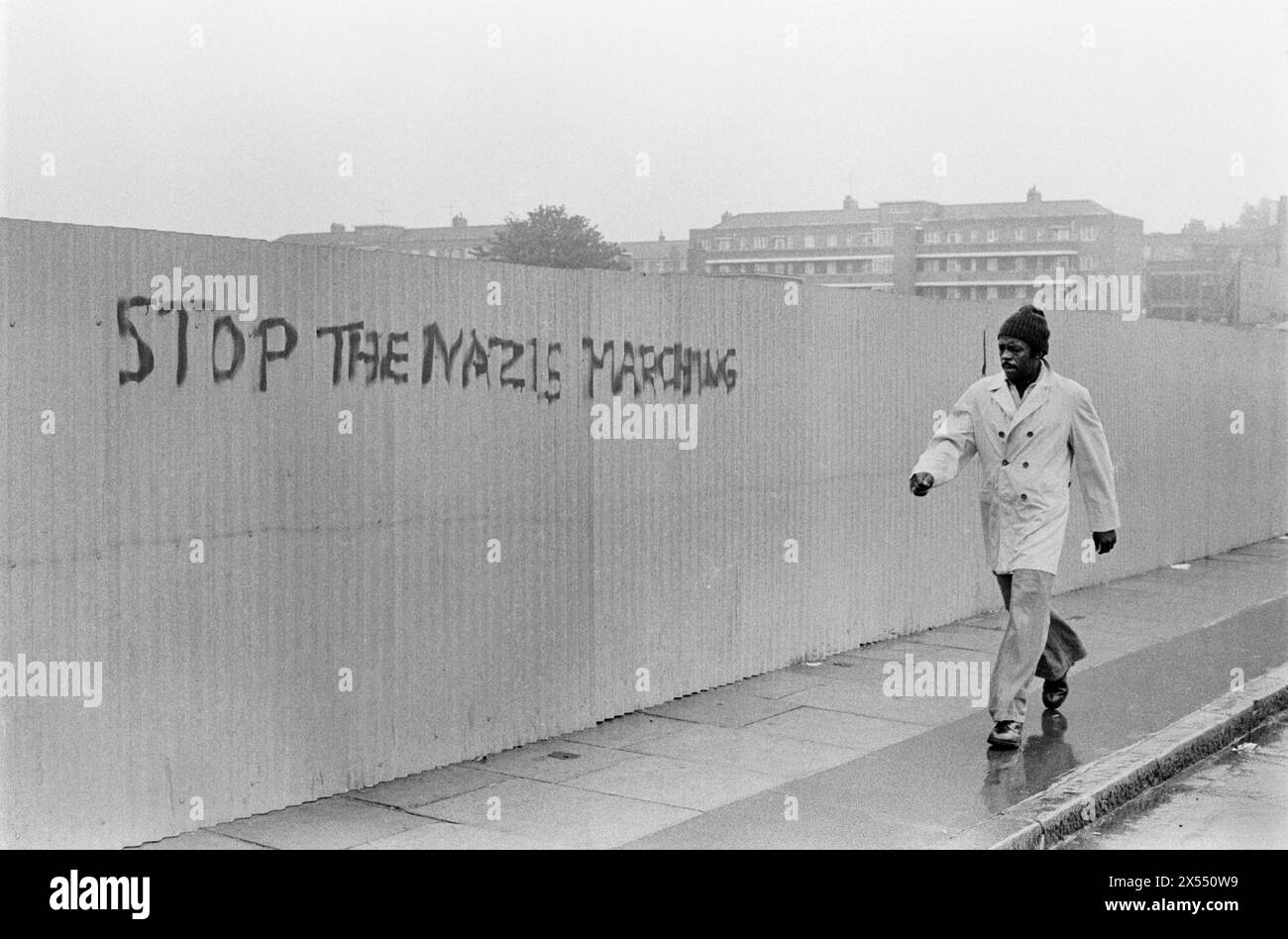 UK 1970s London racism. Stop the Nazis Marching painted onto a ...