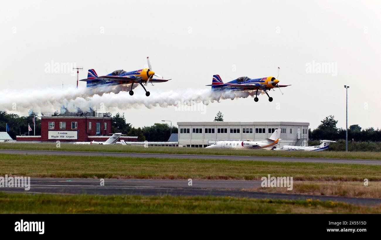 The Red Bull Matadors team taking off, at the start of their aerobatic ...