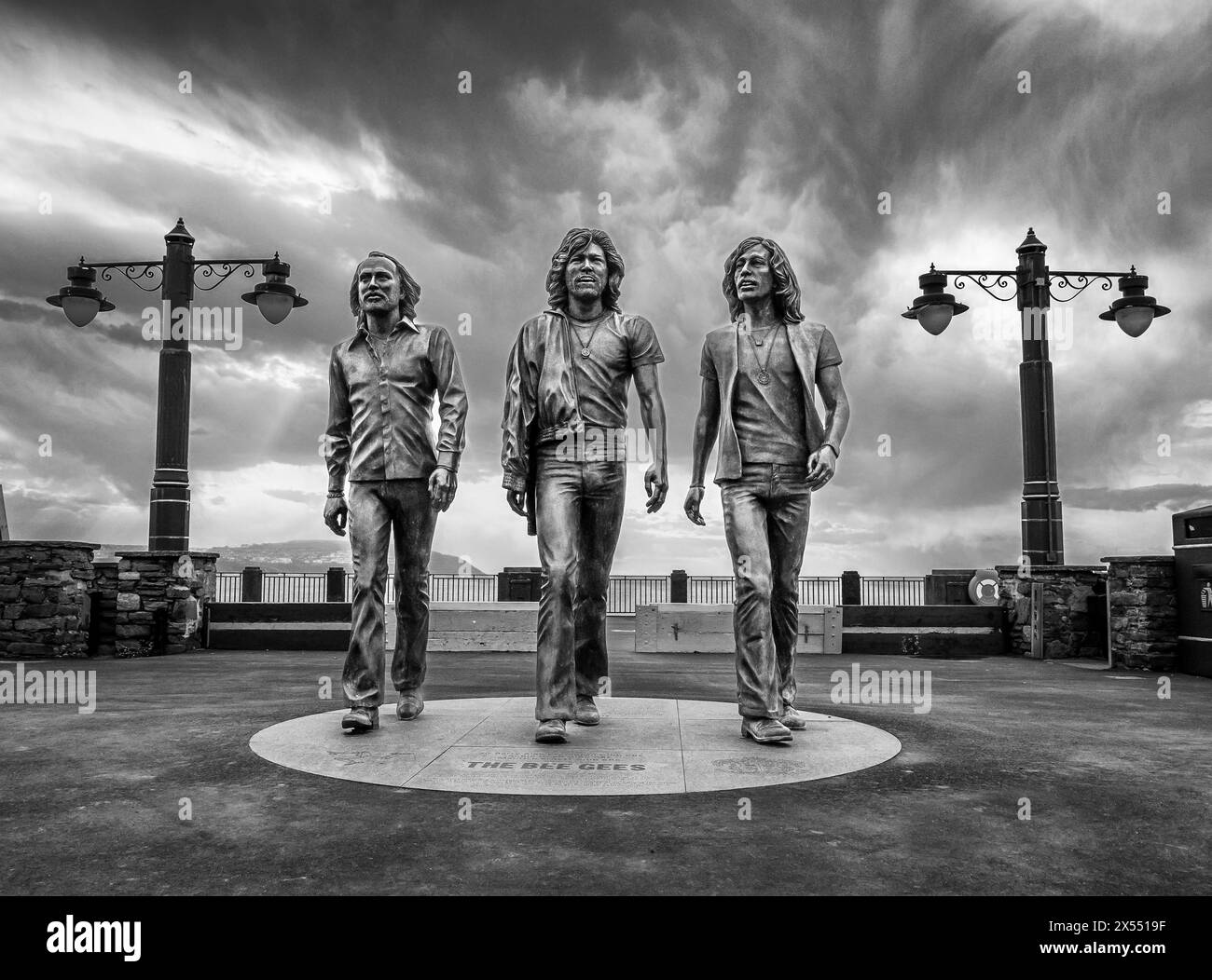The image is of the music trio the Bee Gees who were born on the Isle ...