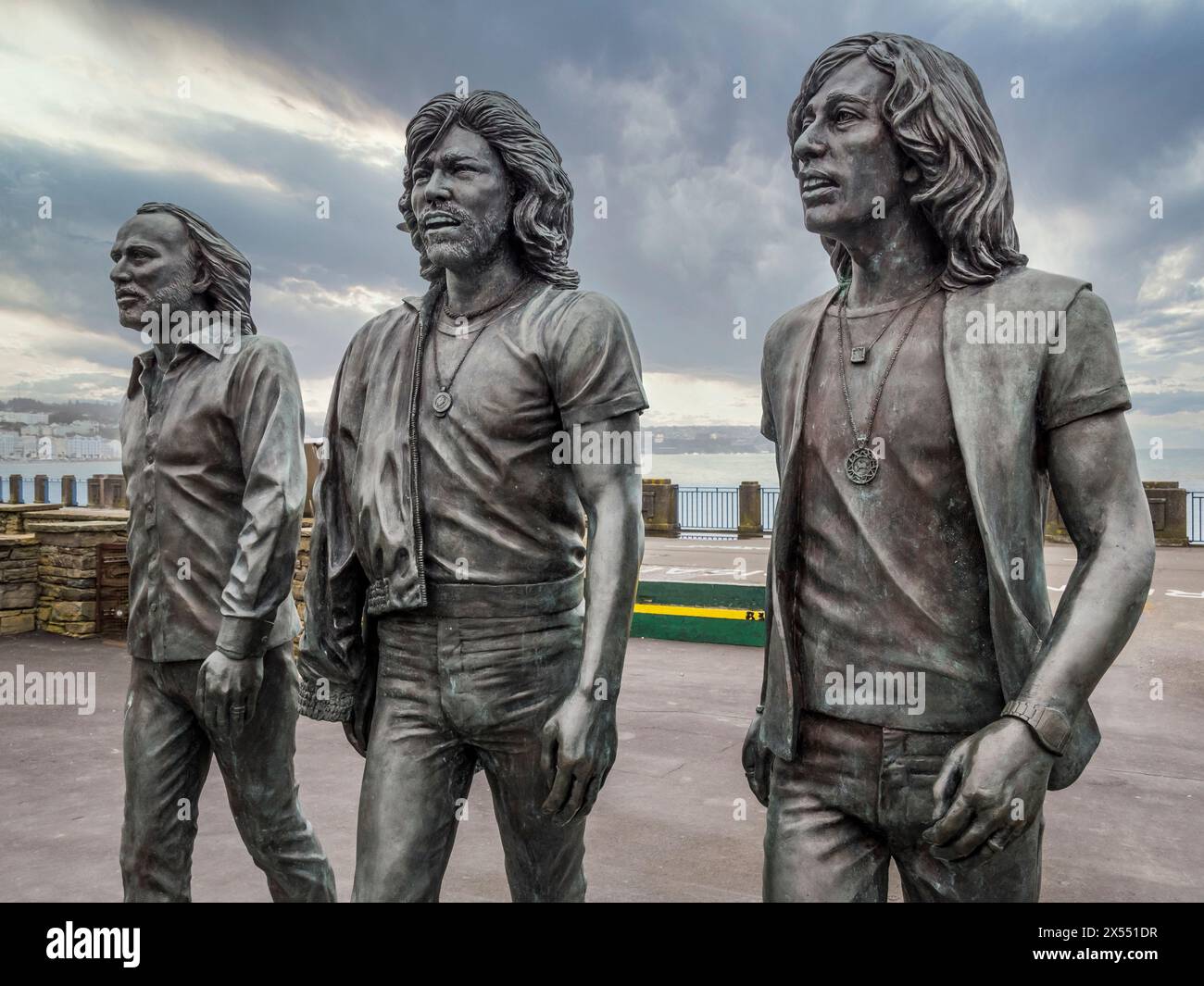 The image is of the music trio the Bee Gees who were born on the Isle ...