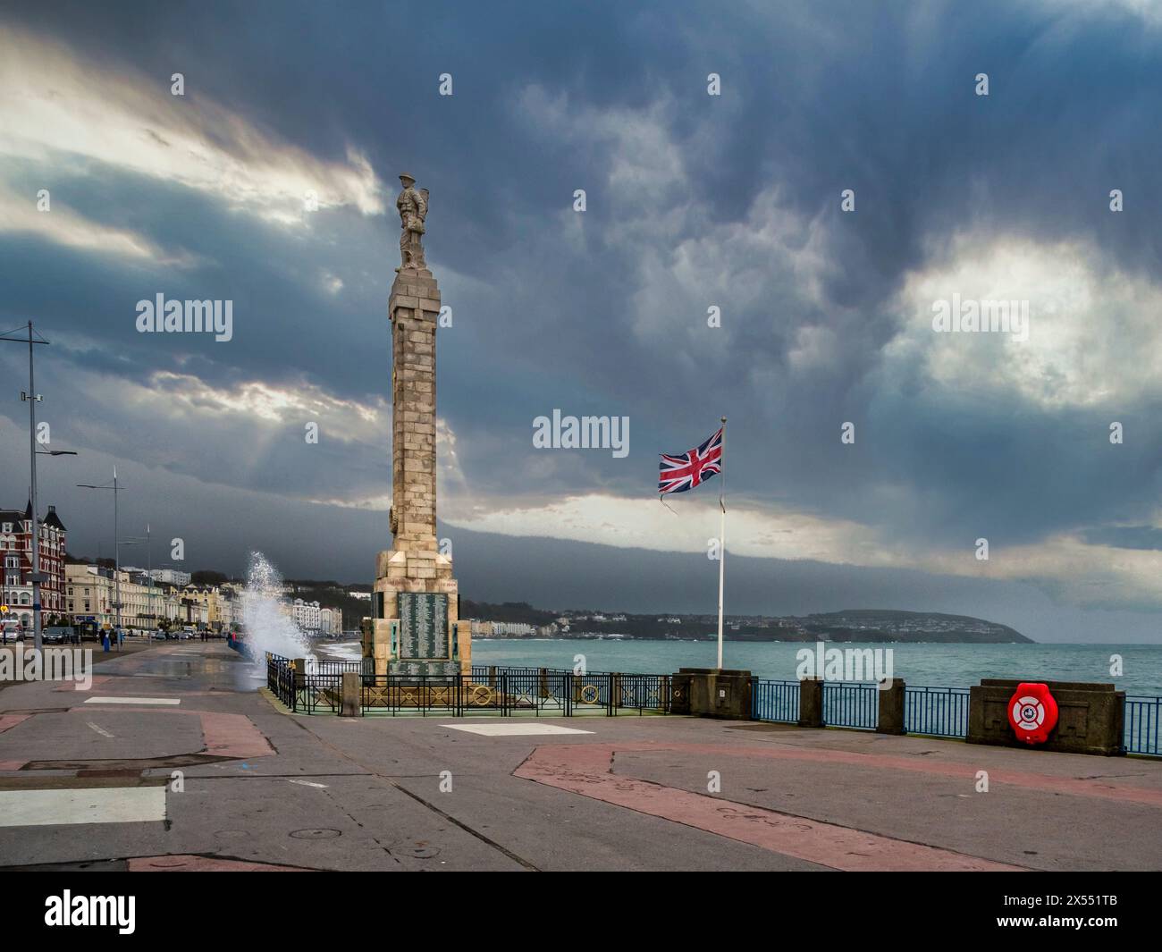 This street scene image on the Douglas promenade is of the War Memorial ...