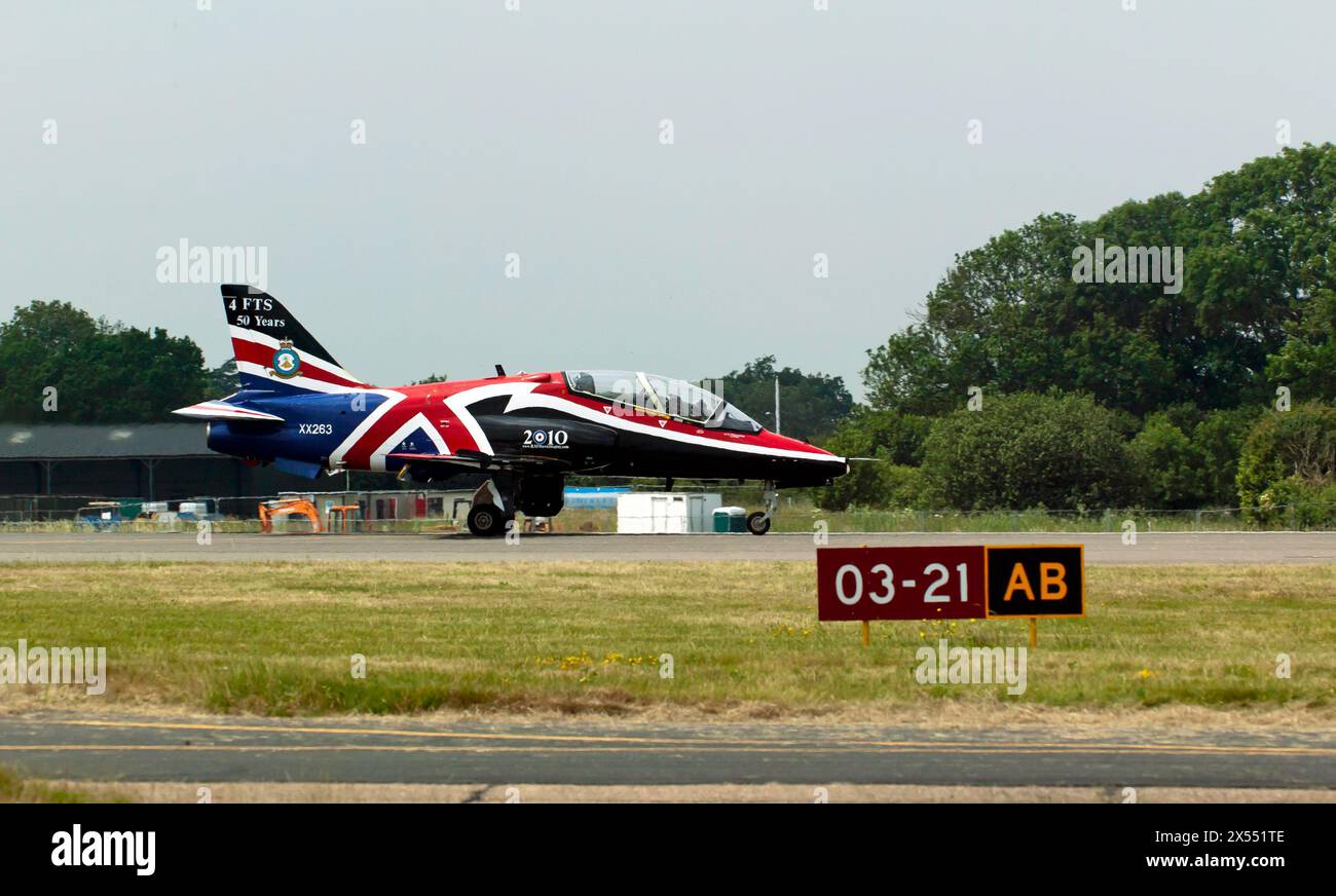An RAF, British Aerospace Hawk T.1A taking off, before its display at ...
