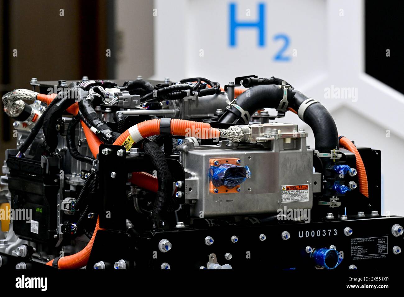 An H2 engine pictured during a royal visit to the Toyota Technical ...