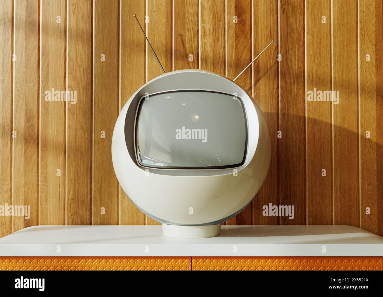 A sphere shaped vintage retro television from the futurism seventies on ...