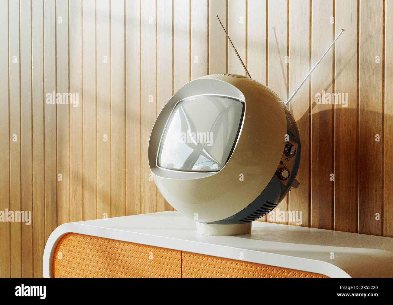 A sphere shaped vintage retro television from the futurism seventies on ...