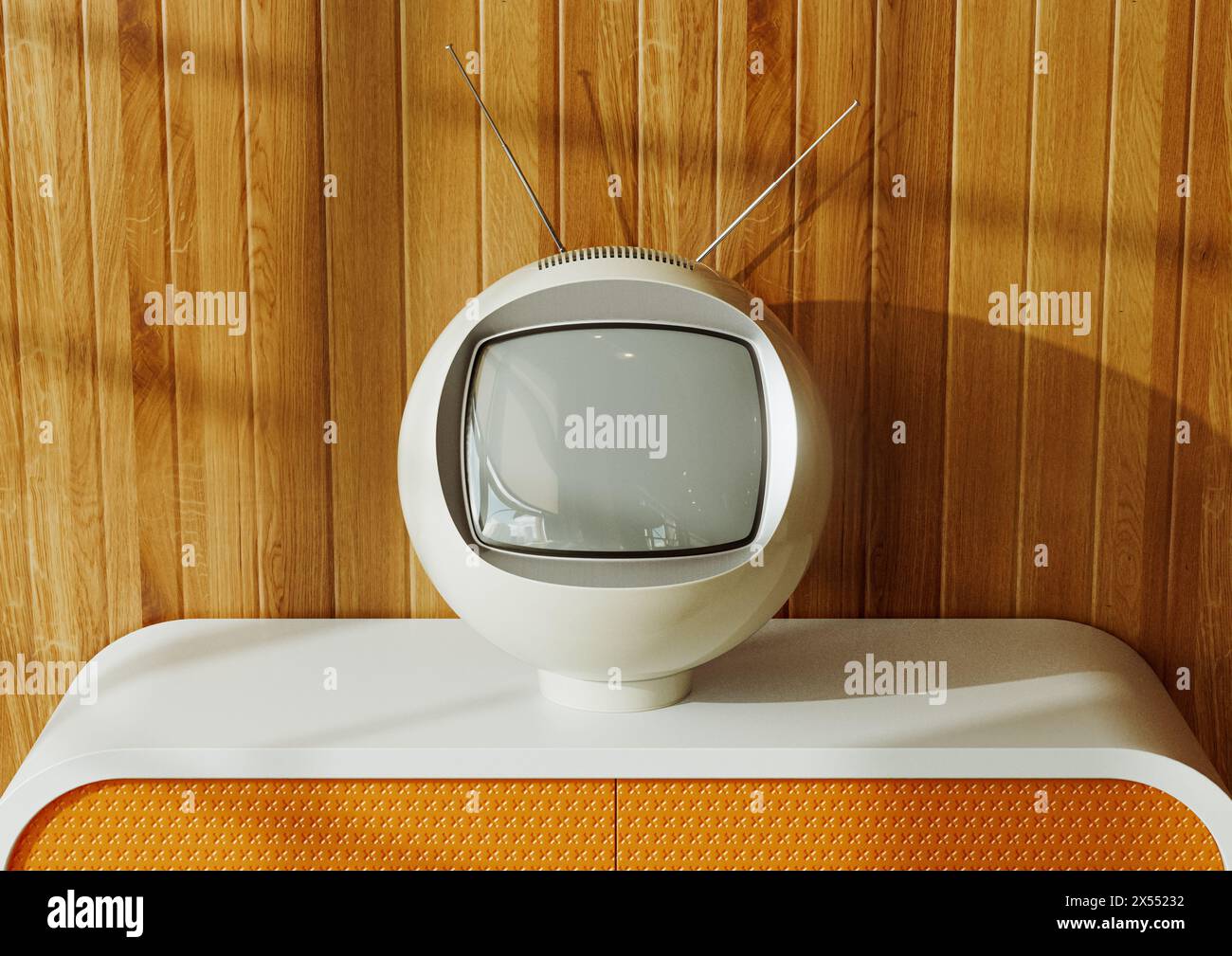 A sphere shaped vintage retro television from the futurism seventies on ...