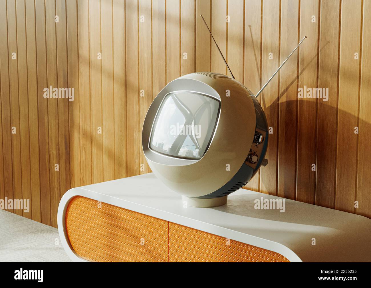 A sphere shaped vintage retro television from the futurism seventies on ...
