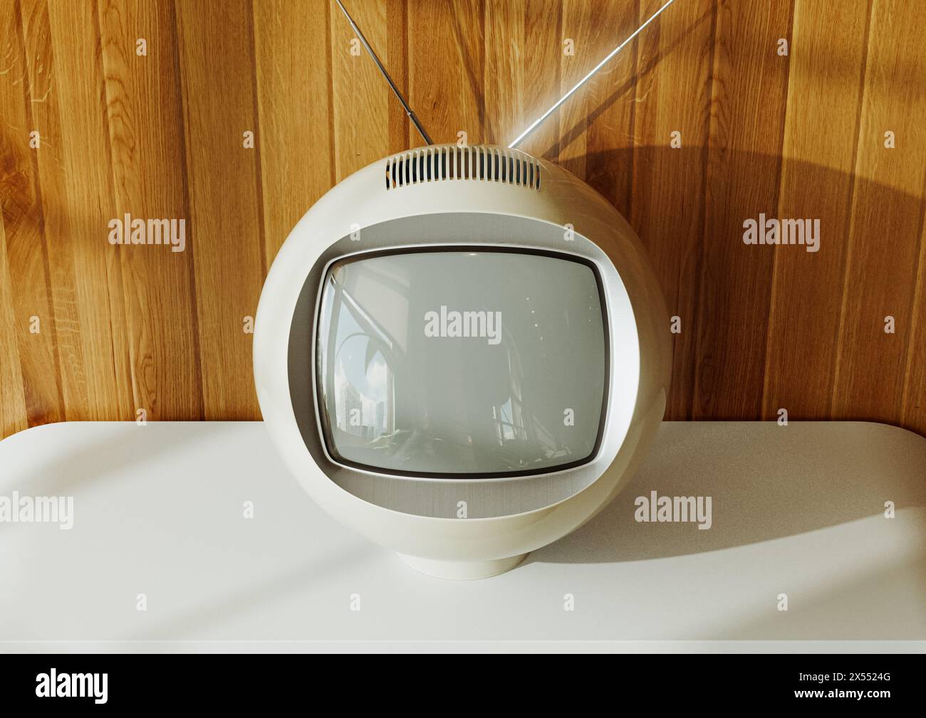 A sphere shaped vintage retro television from the futurism seventies on ...