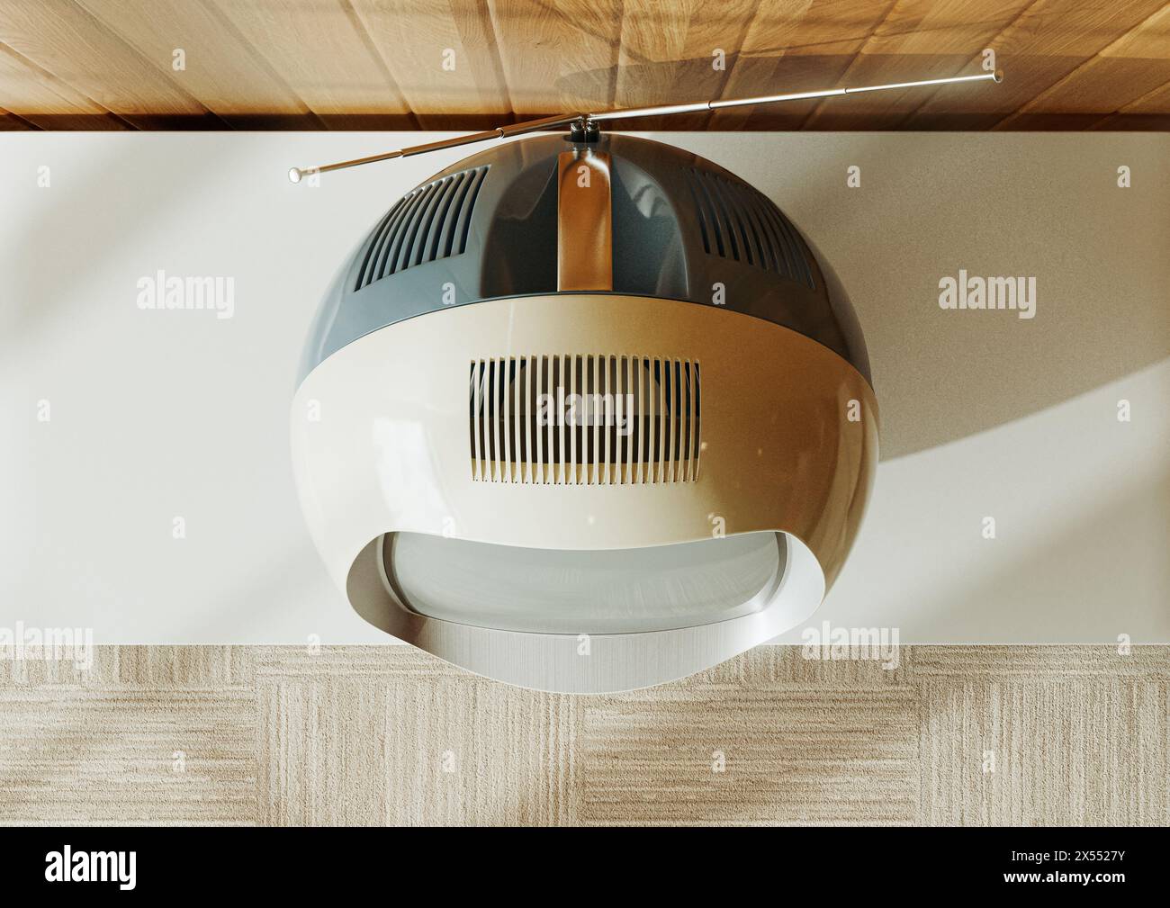 A sphere shaped vintage retro television from the futurism seventies on ...