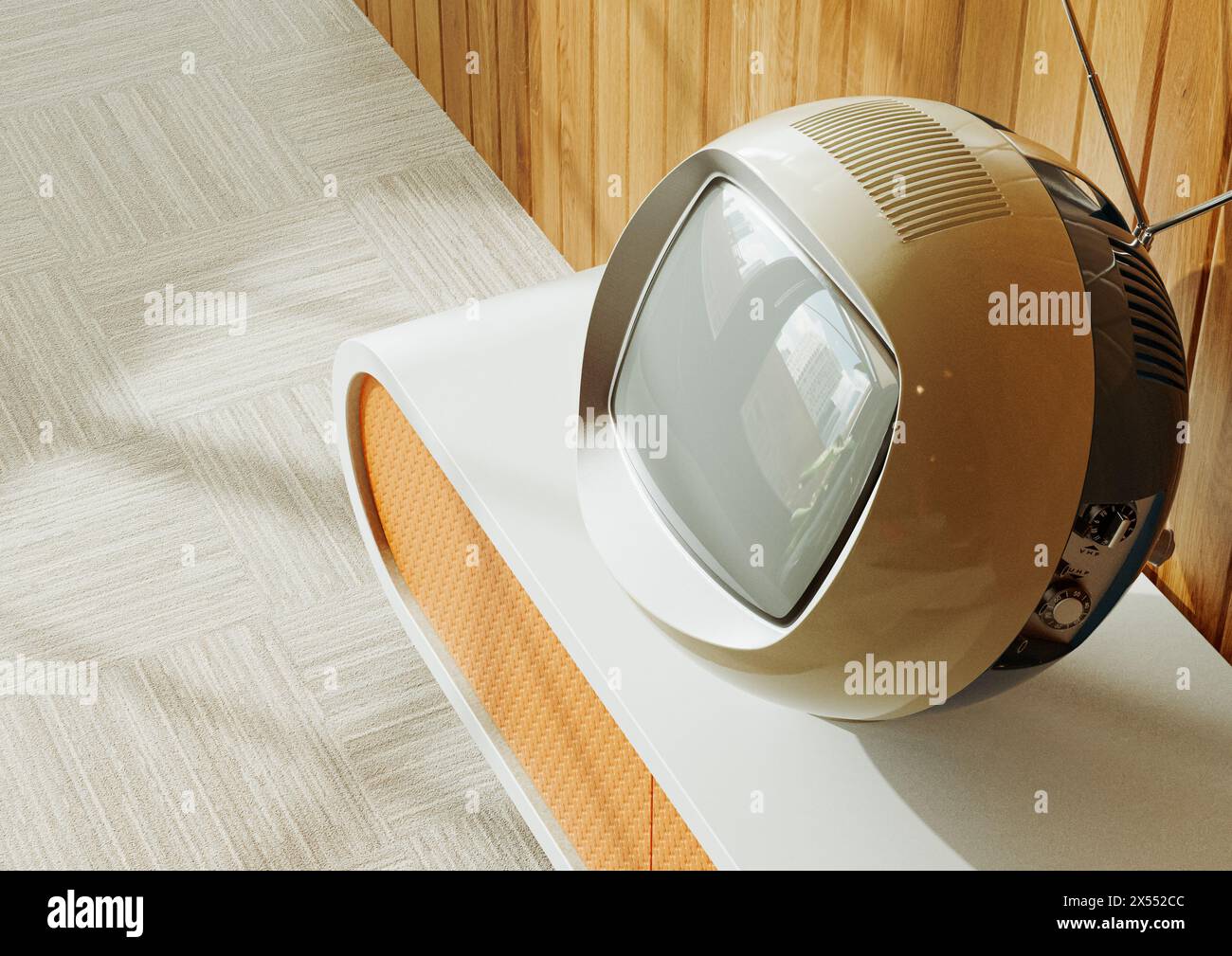 A sphere shaped vintage retro television from the futurism seventies on ...