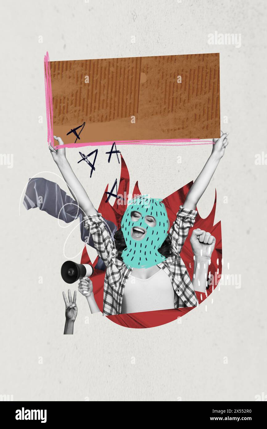 Trend artwork collage of black white burn flame protest anarchy fight ...