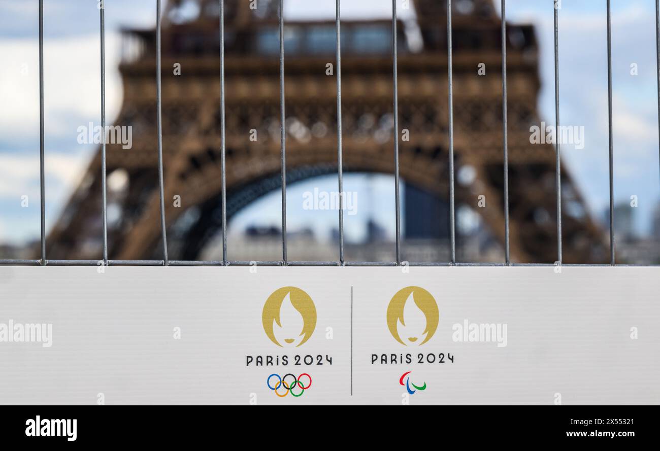 Paris, France. 06th May, 2024. The Olympic rings and the Paralympic ...