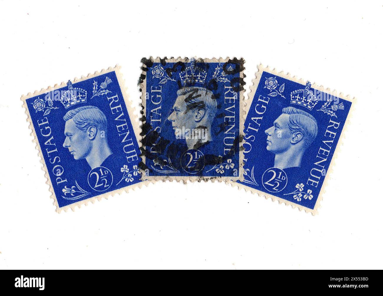 A montage of King George VI two and a half pence postage stamps from ...