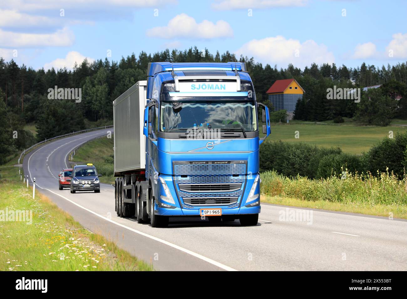 New blue Volvo FH truck semi trailer of Transport Sjoman Oy Ab in ...