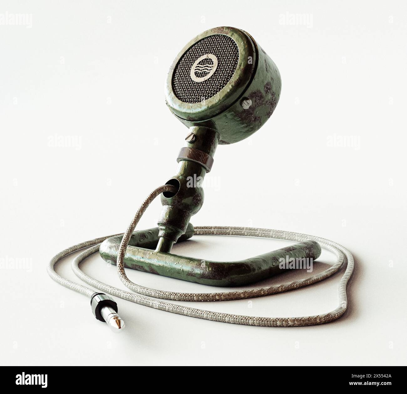 A vintage antique desk microphone on an isolated white background - 3D ...