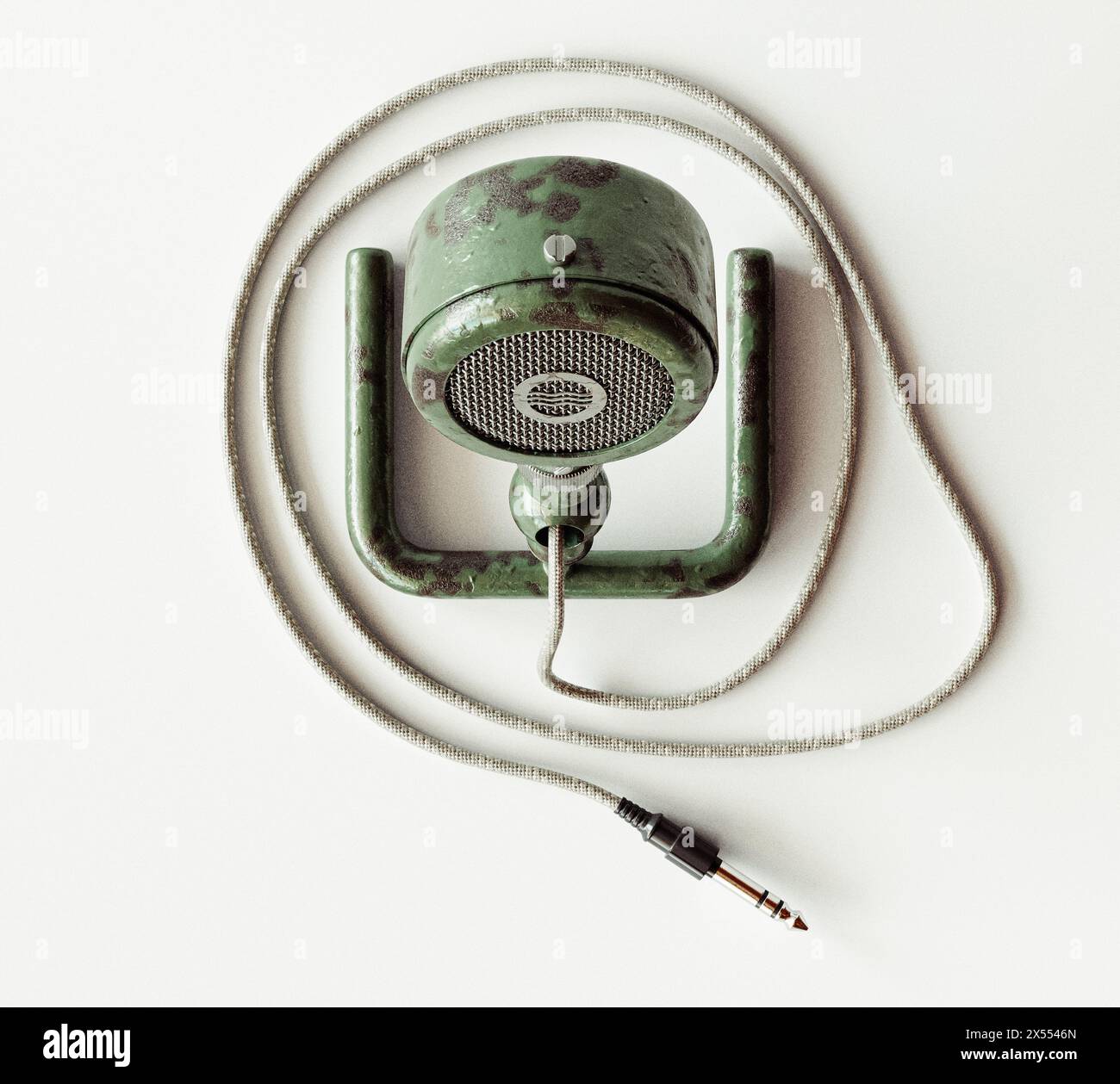 A vintage antique desk microphone on an isolated white background - 3D ...