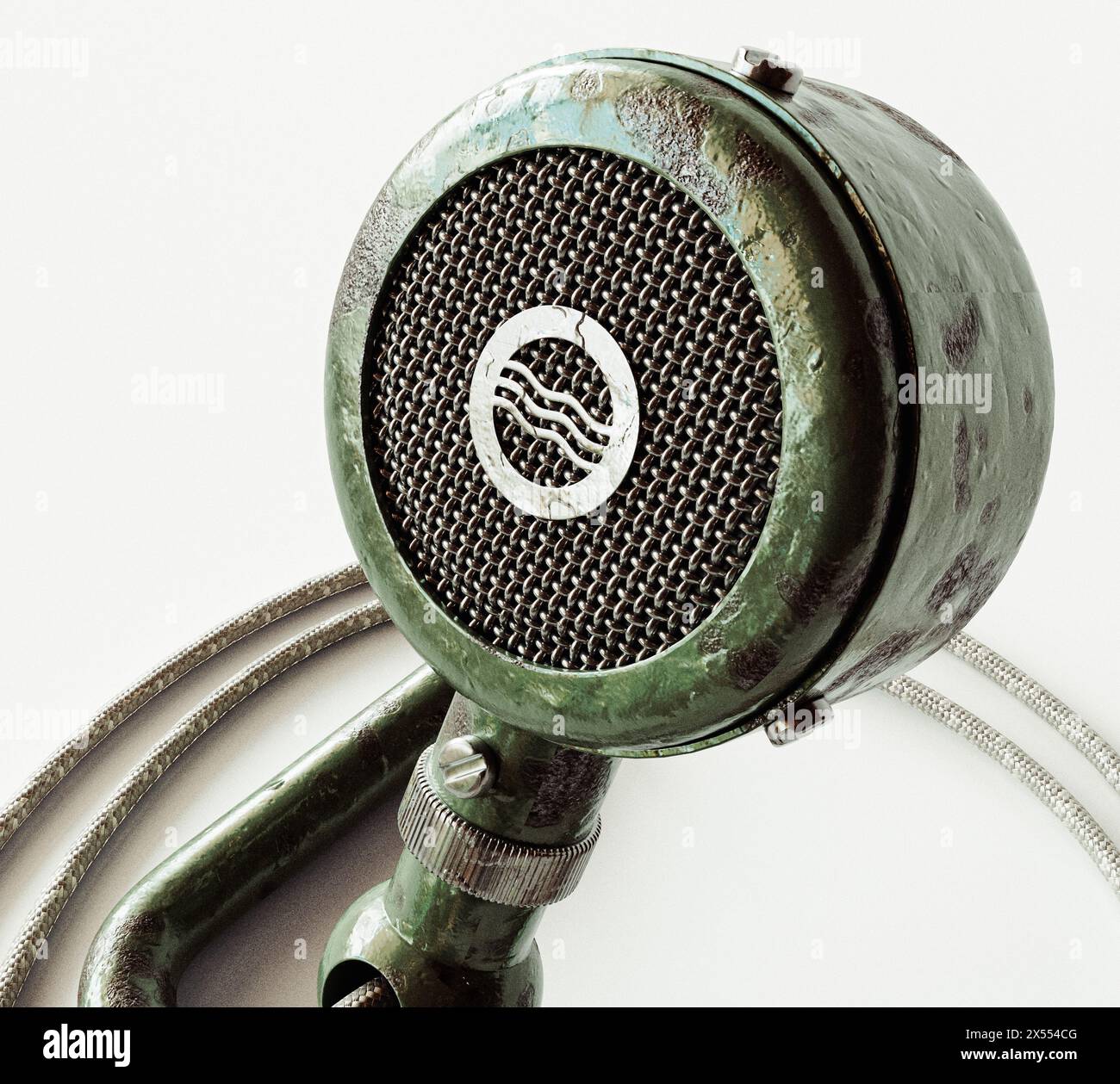 A vintage antique desk microphone on an isolated white background - 3D ...