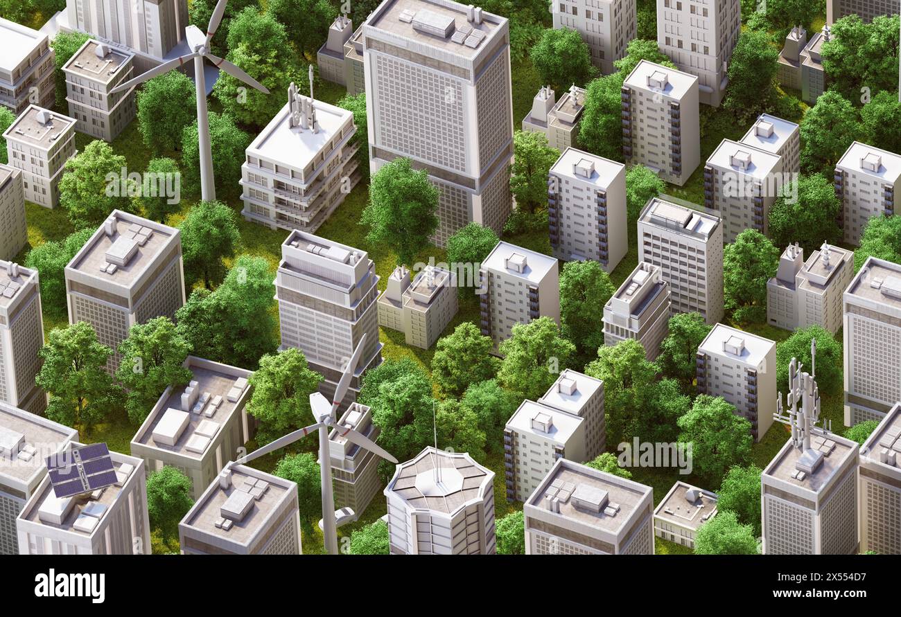 Isometric 3d green city background from above Stock Photo - Alamy
