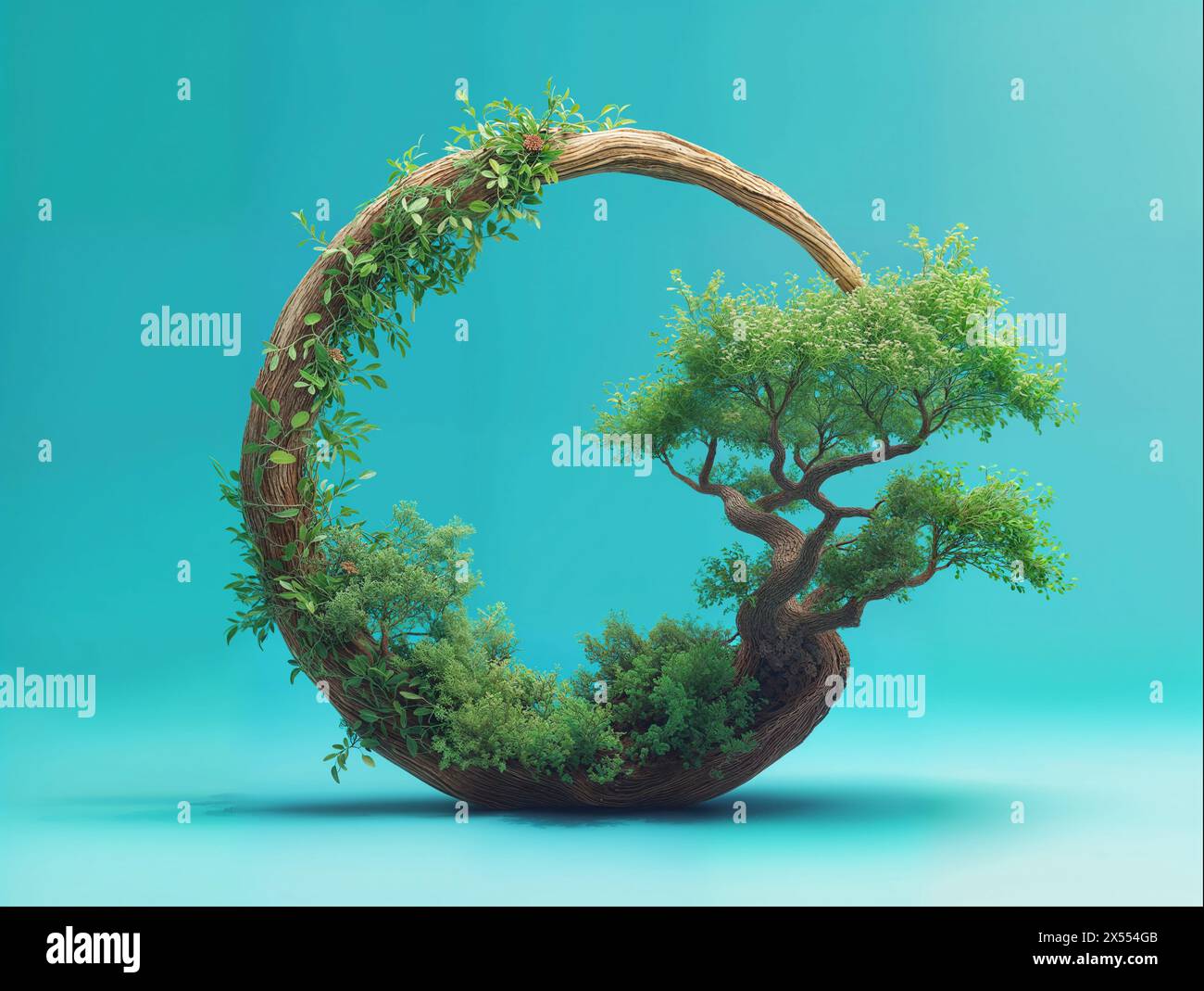 Still life 3d render of circle shape of bonsai tree and wood Stock ...