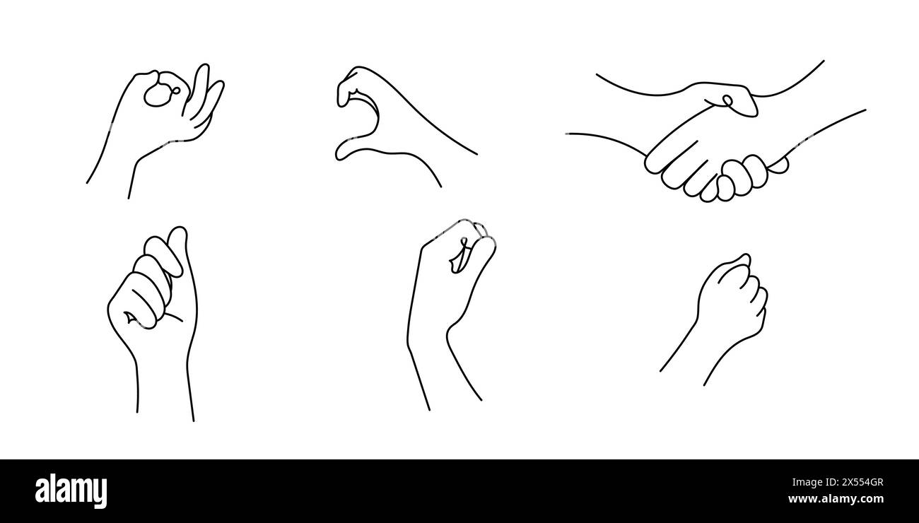 Set of realistic one line gestures. Graphic logo design with black line strokes on a white ...
