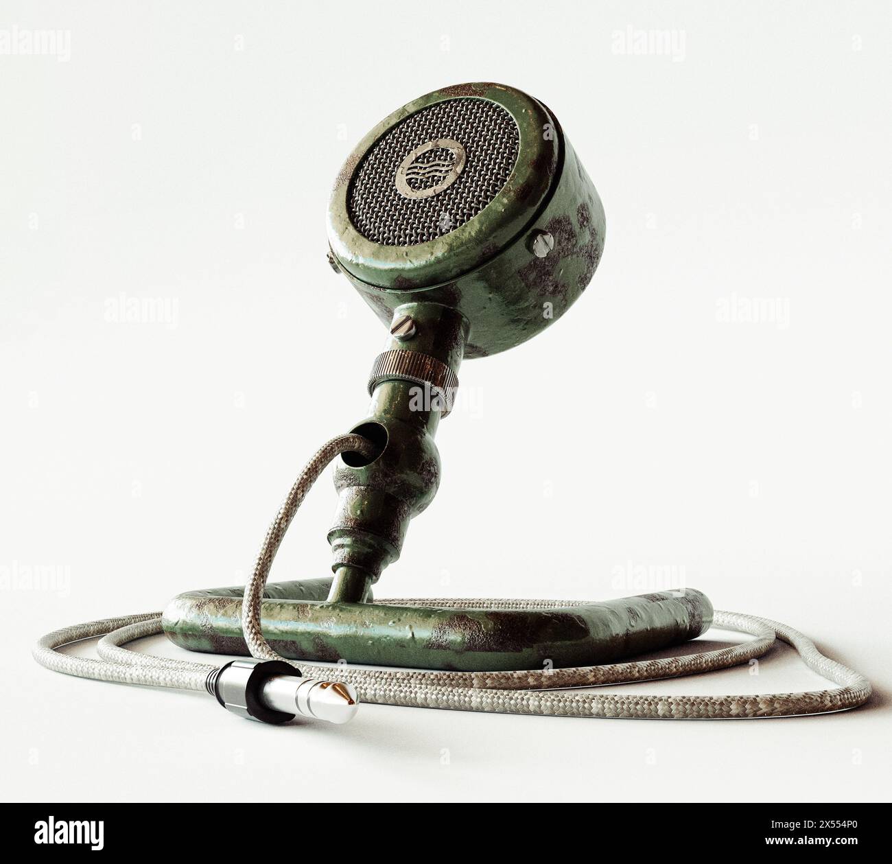 A vintage antique desk microphone on an isolated white background - 3D ...