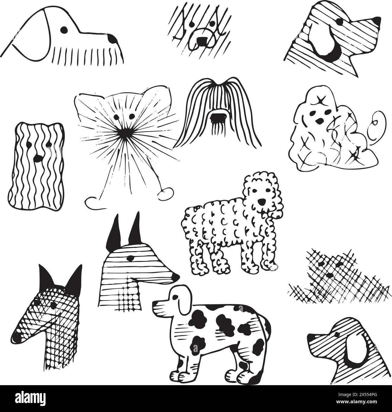 Set of pets. Vector art line style. Collection cat and dogs. Simple ...