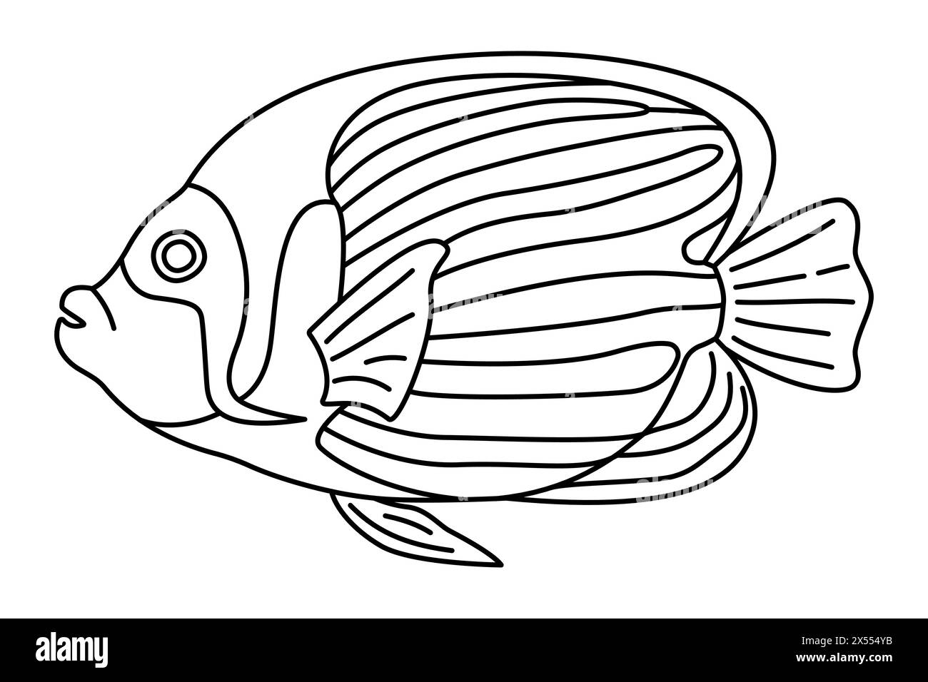 Tropical Fish. Simple Hand Drawn. Isolated on white background. line ...