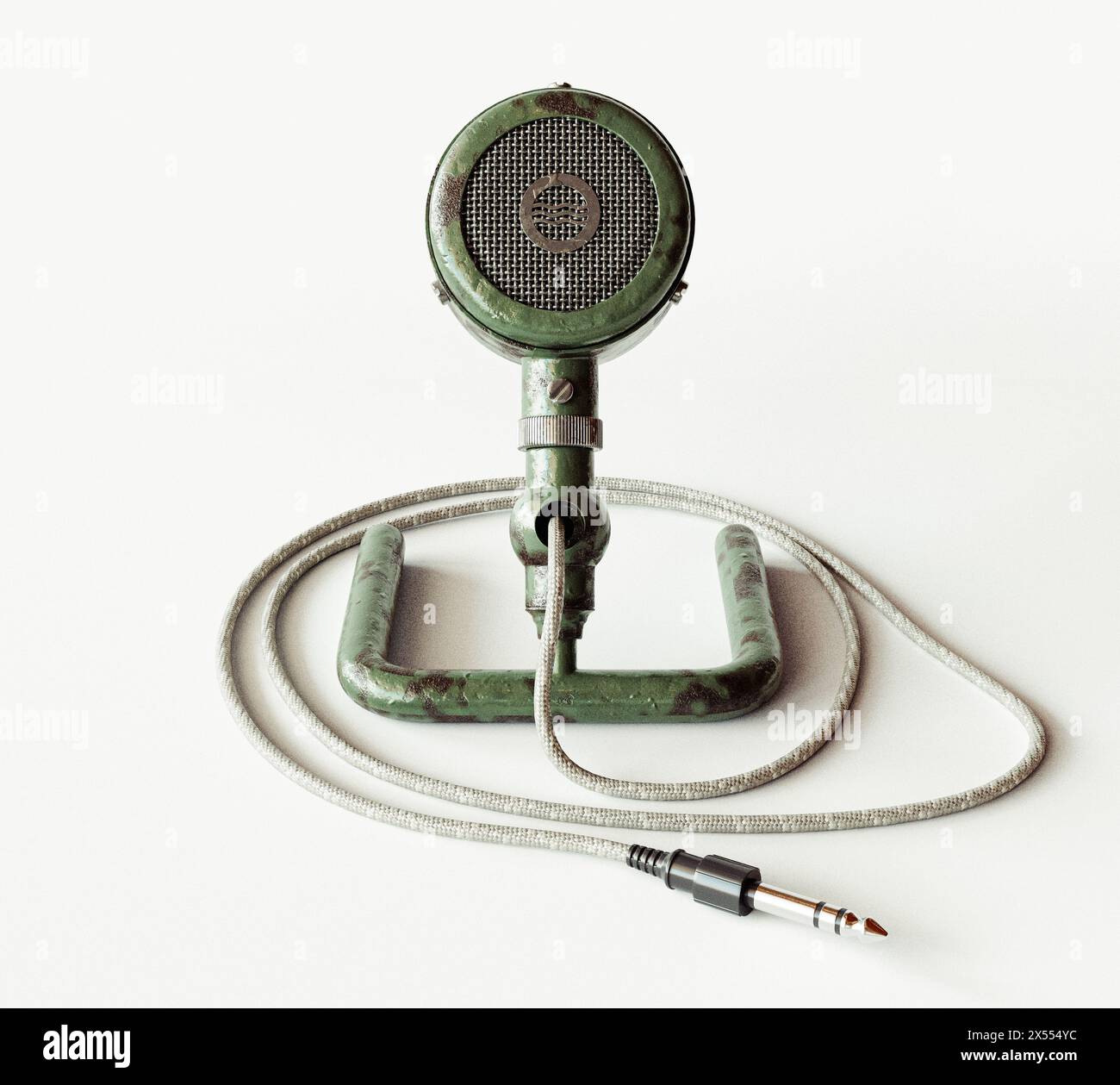 A vintage antique desk microphone on an isolated white background - 3D ...