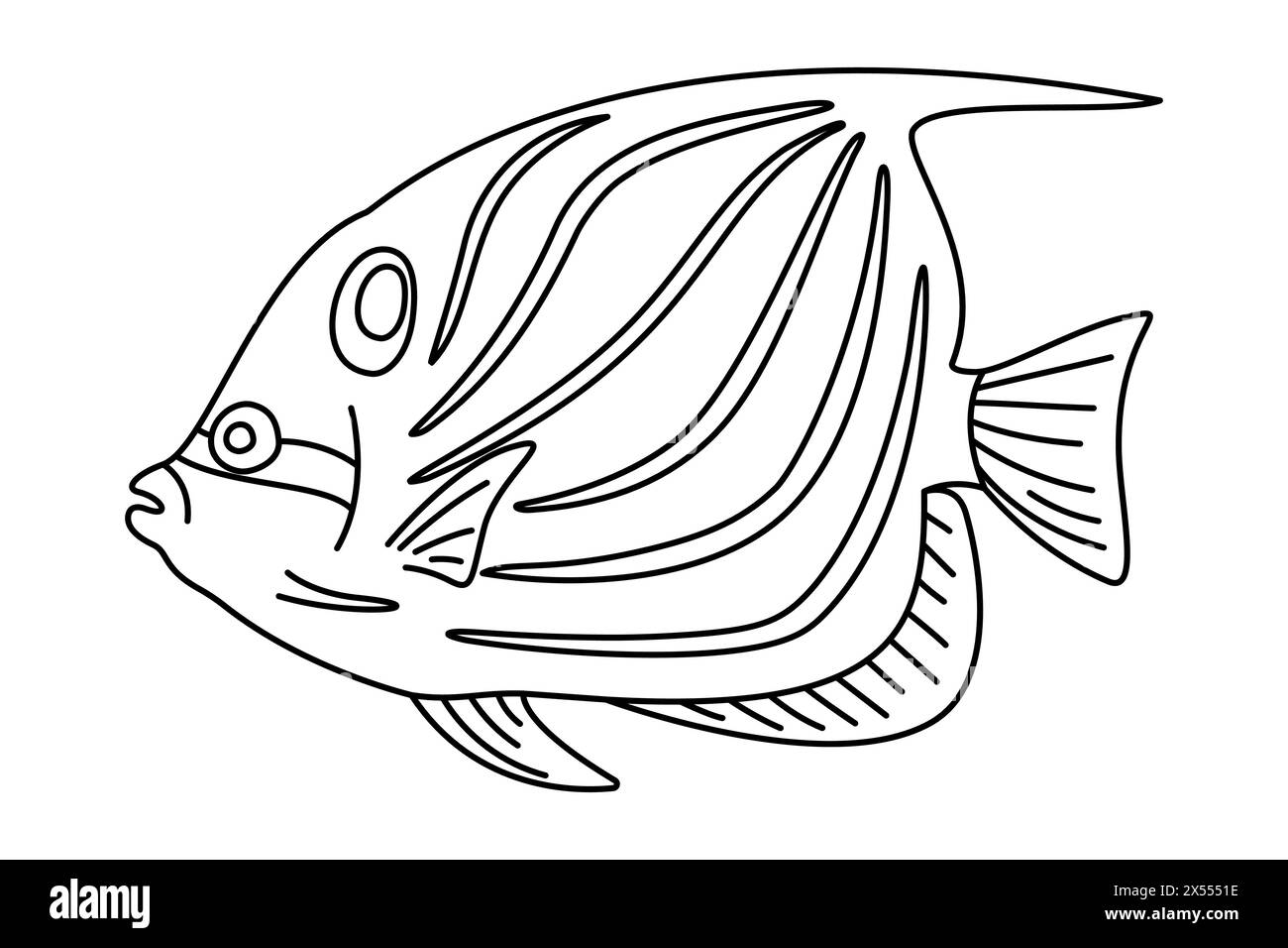 Tropical Fish. Simple Hand Drawn. Isolated on white background. line ...