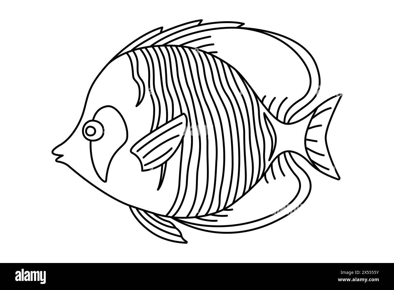 Tropical Fish. Simple Hand Drawn. Isolated on white background. line ...