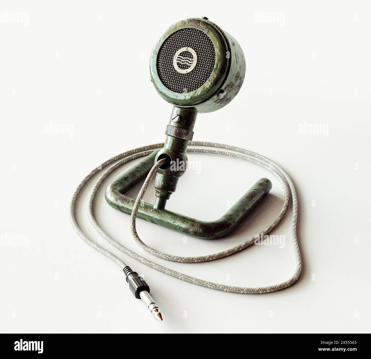 A vintage antique desk microphone on an isolated white background - 3D ...