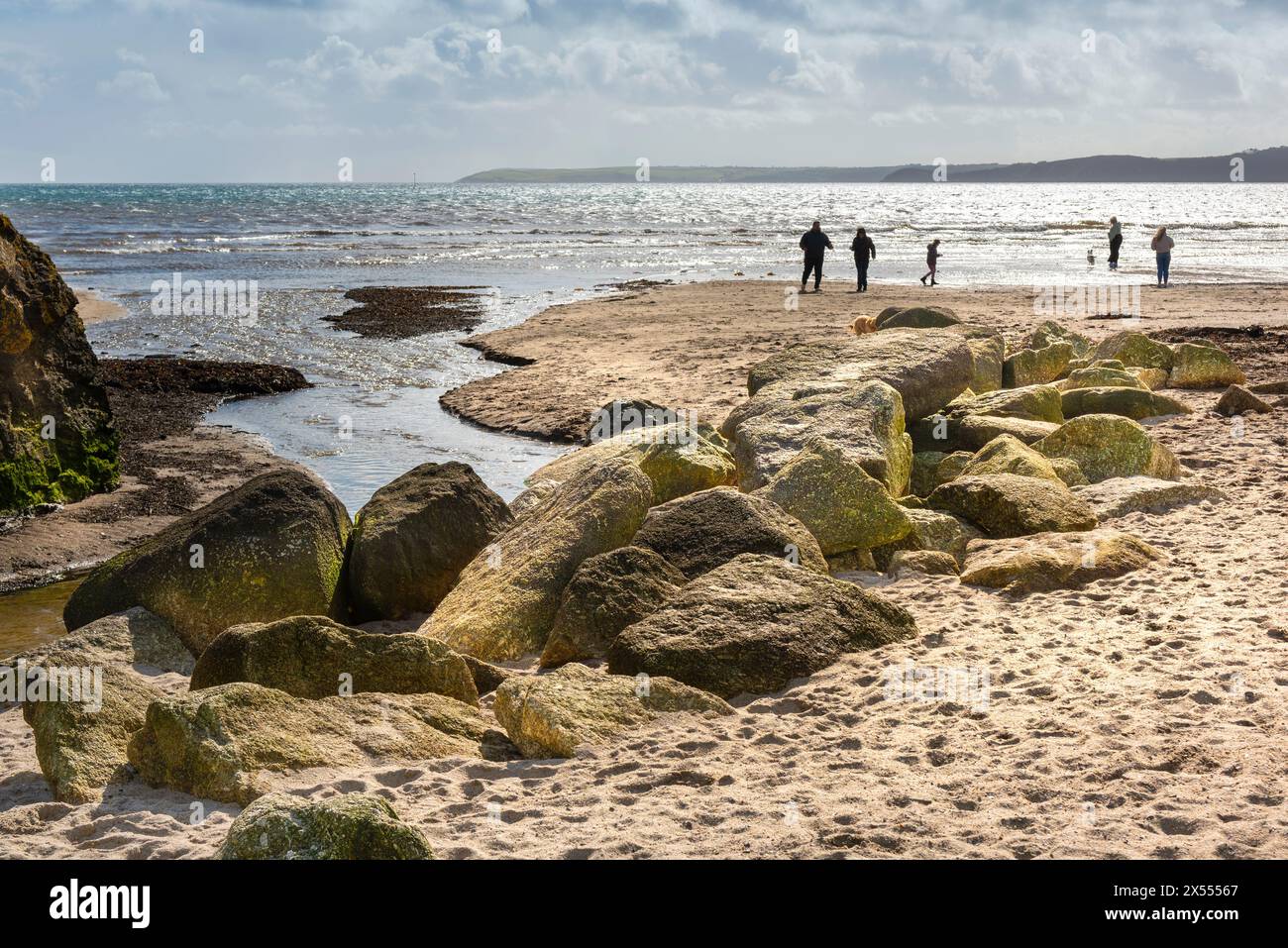 Boulders preventing erosion placed on the banks of the the Par Polmear ...