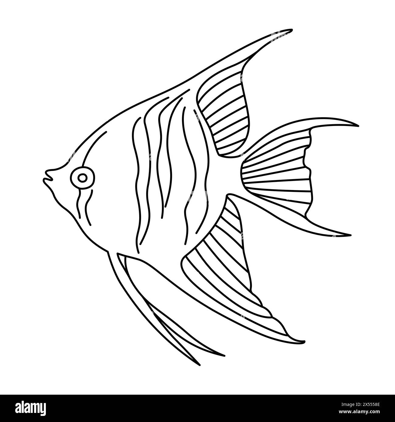 Tropical Fish. Simple Hand Drawn. Isolated on white background. line ...