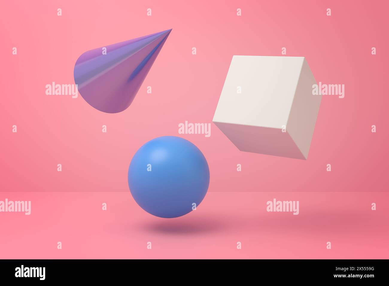 Geometric shapes floating on a pink background Stock Photo - Alamy
