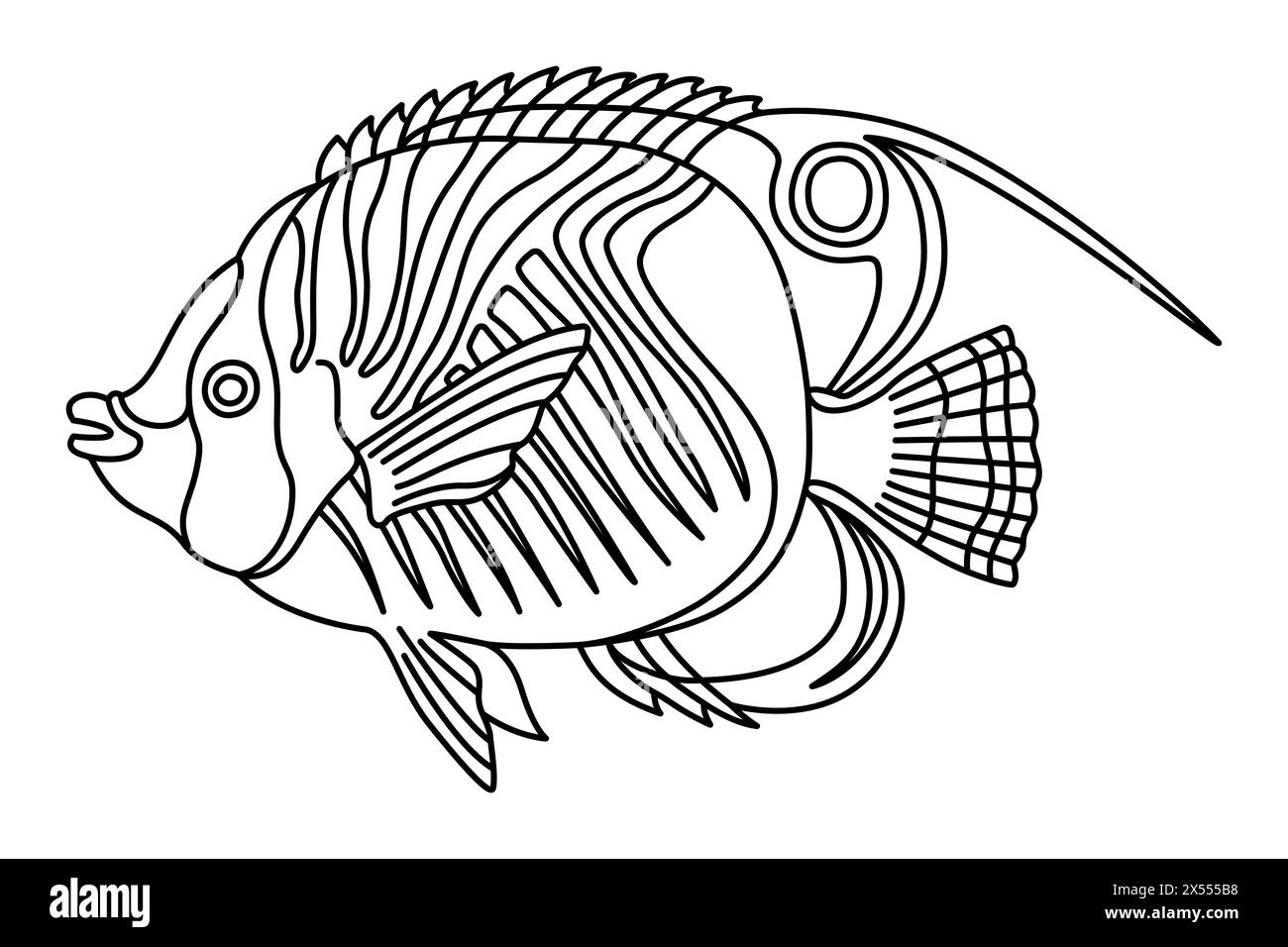 Tropical Fish. Simple Hand Drawn. Isolated on white background. line ...