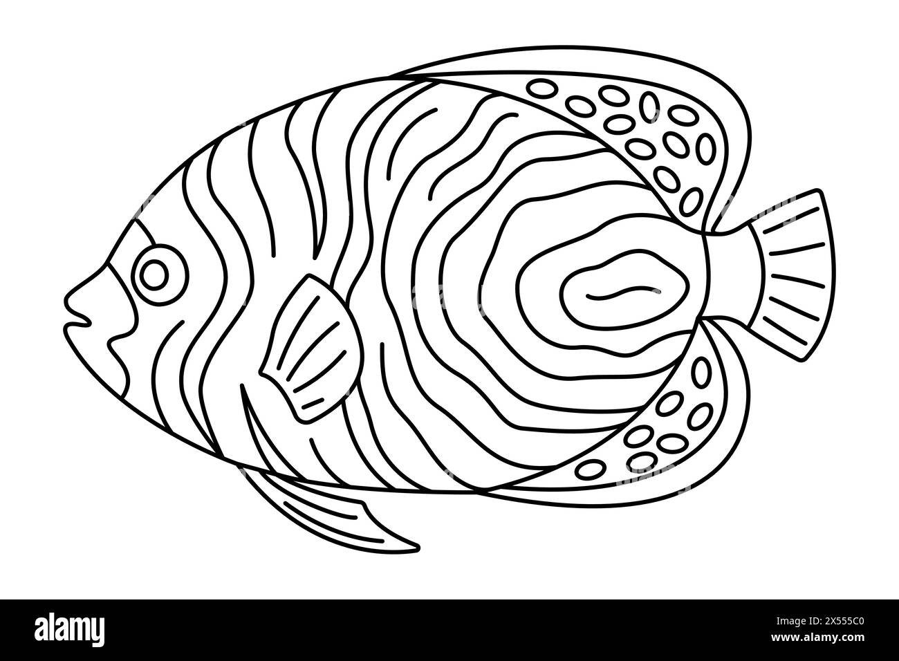 Tropical Fish. Simple Hand Drawn. Isolated on white background. line ...
