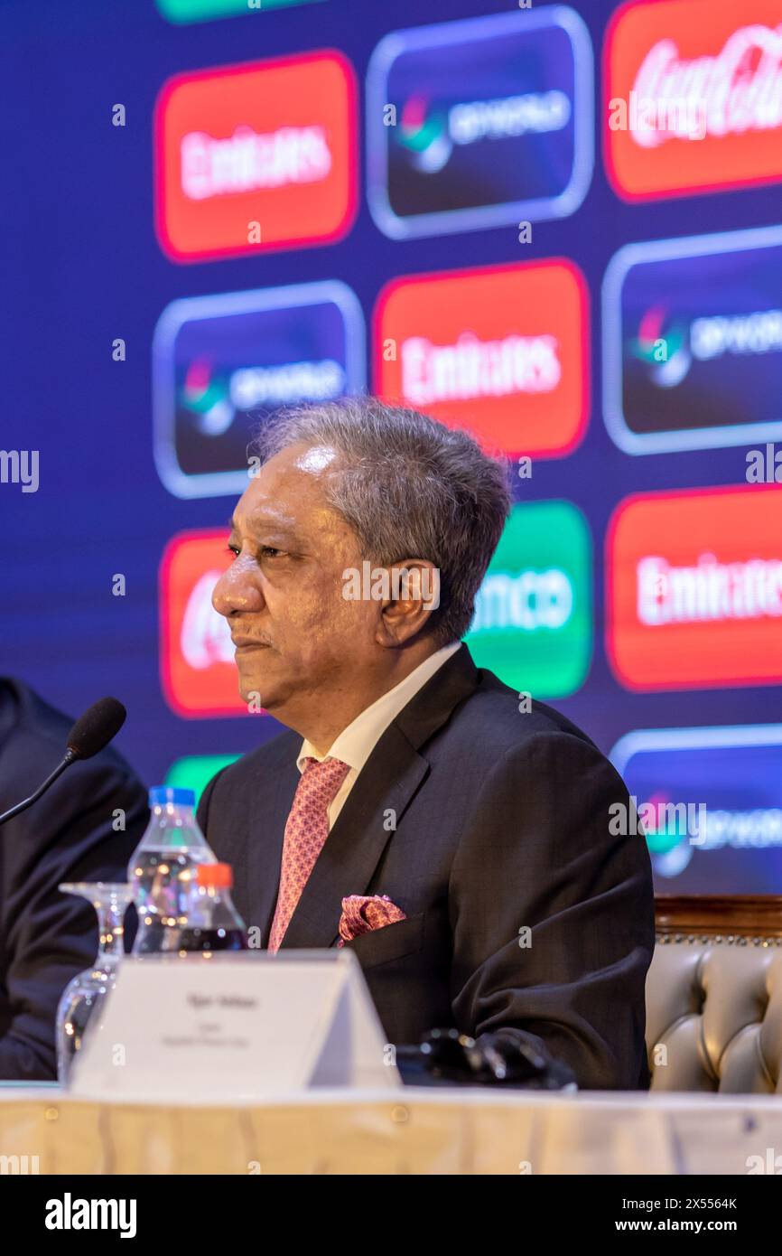 Minister for Youth & Sports and BCB President Nazmul Hassan speaks at a ...