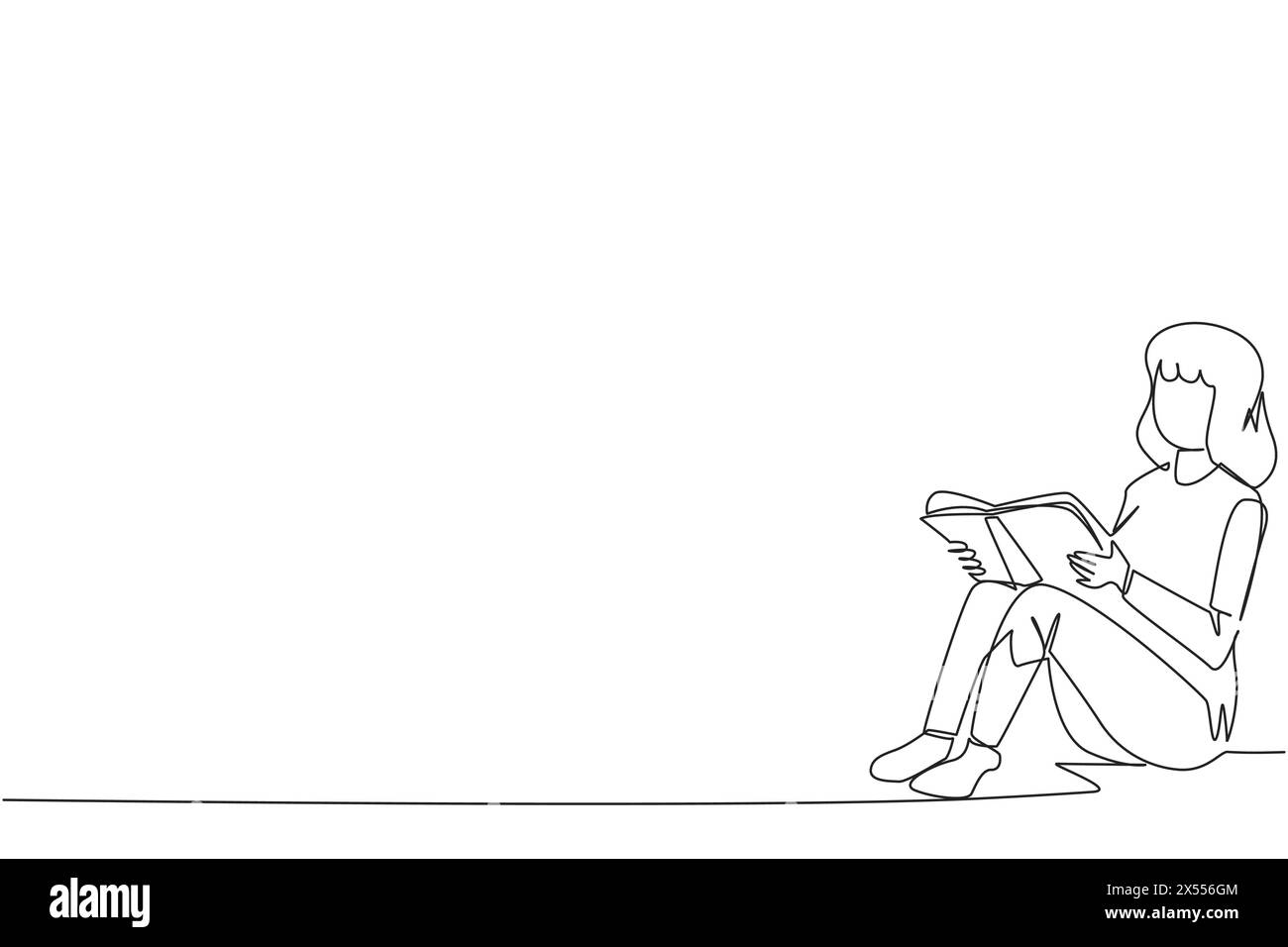 Continuous One Line Drawing Woman Sitting While Reading Book Read Books Alone To Focus On