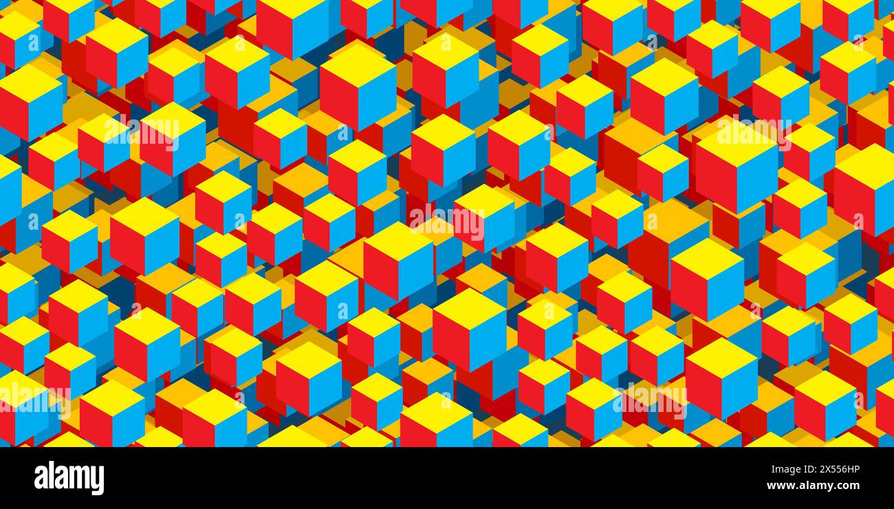 Abstract flying 3d cubes seamless pattern in retro style. Vintage red ...