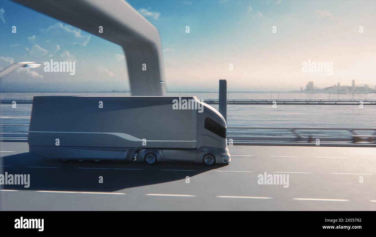 Futuristic Technology Concept: Autonomous Self-Driving Truck with Cargo ...