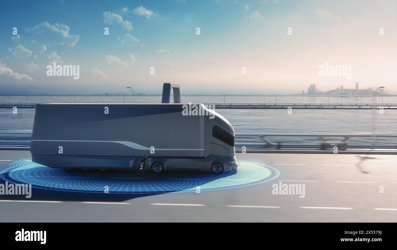 Futuristic Technology Concept: Autonomous Self-Driving Lorry Truck with ...