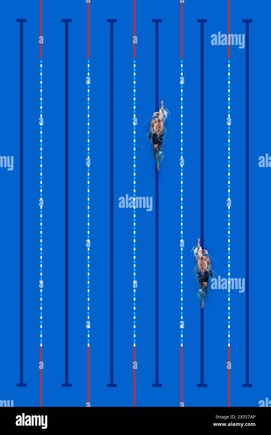 Aerial view two swimmers training hi-res stock photography and images ...