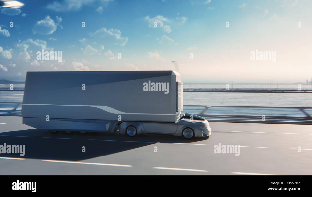Futuristic Technology Concept: Autonomous Self-Driving Truck with Cargo ...