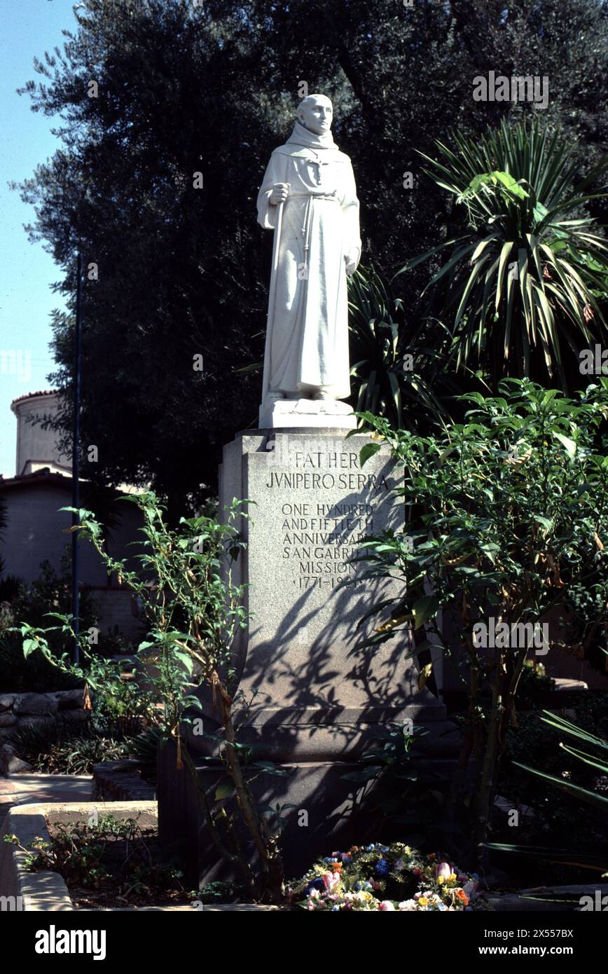 San Gabriel, CA., U.S.A. circa 1981. Mission courtyard, fired red brick ...