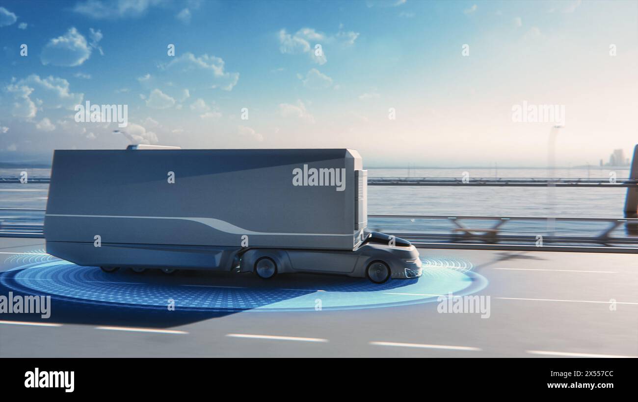 Futuristic Technology Concept: Autonomous Self-Driving Lorry Truck with ...